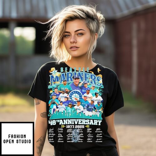 Seattle Mariners 48th Anniversary 1977-2025 Signatures T-Shirt